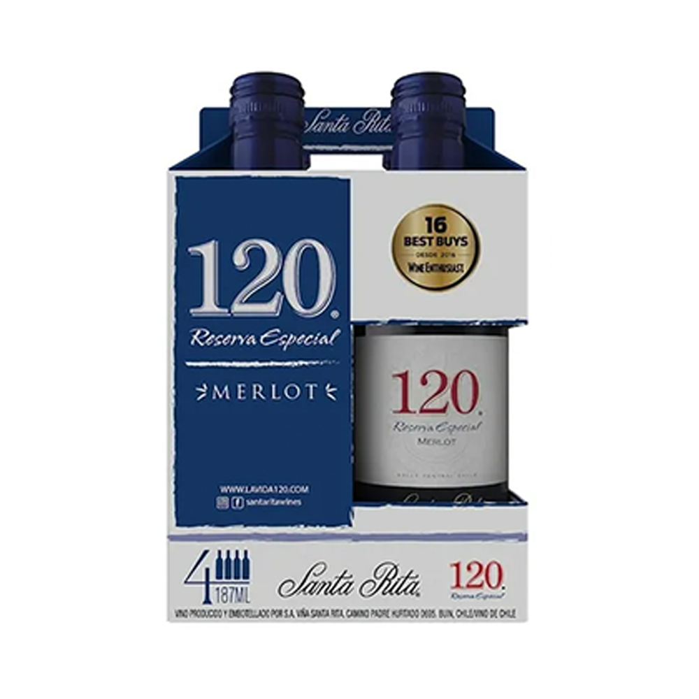 VINO TINTO SANTA RITA 120 MERLOT PAQUETE DE 4 187ML – Vinos América